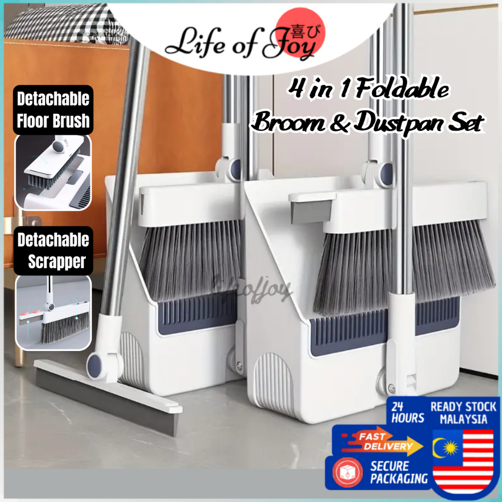 4 in 1 Foldable Broom Dustpan Set 2 in 1 Broom Set Water Wiper Penyapu dan Penyodok Set Lantai ...