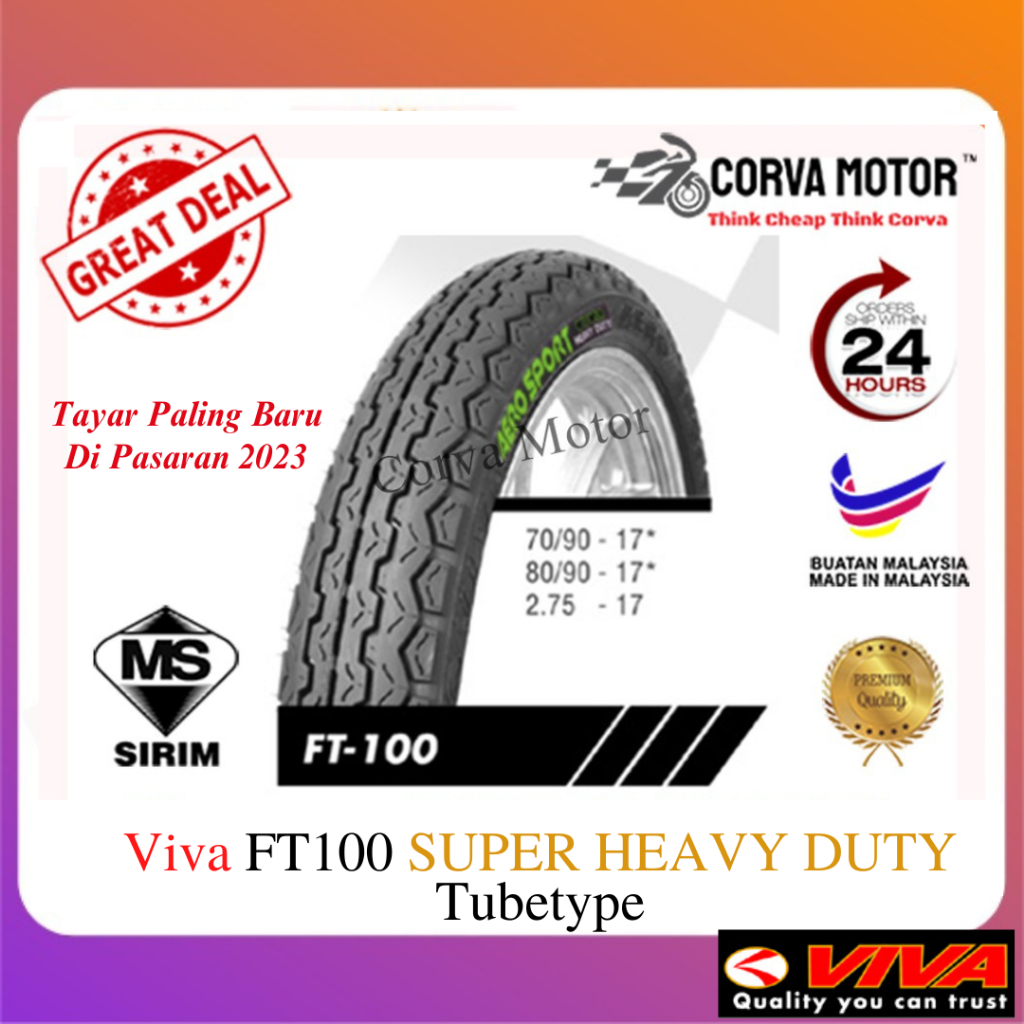 Corva Motor Tayar Viva Ft100 Tubetype Super Heavy Duty 2.75-17 Tayar ...