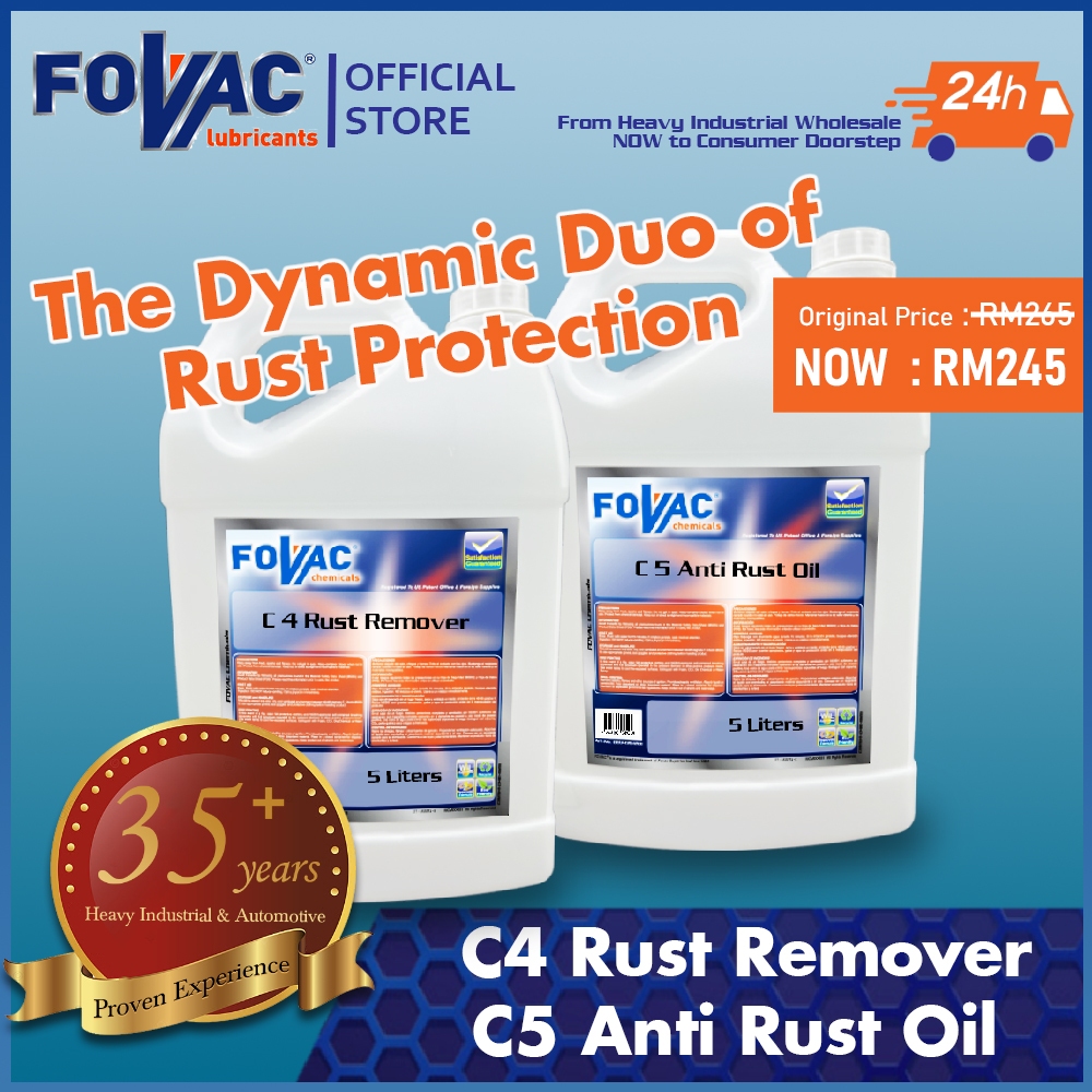 FOVAC Duo of Rust Protection - C4 Rust Remover (5L) & C5 Anti Rust Oil ...