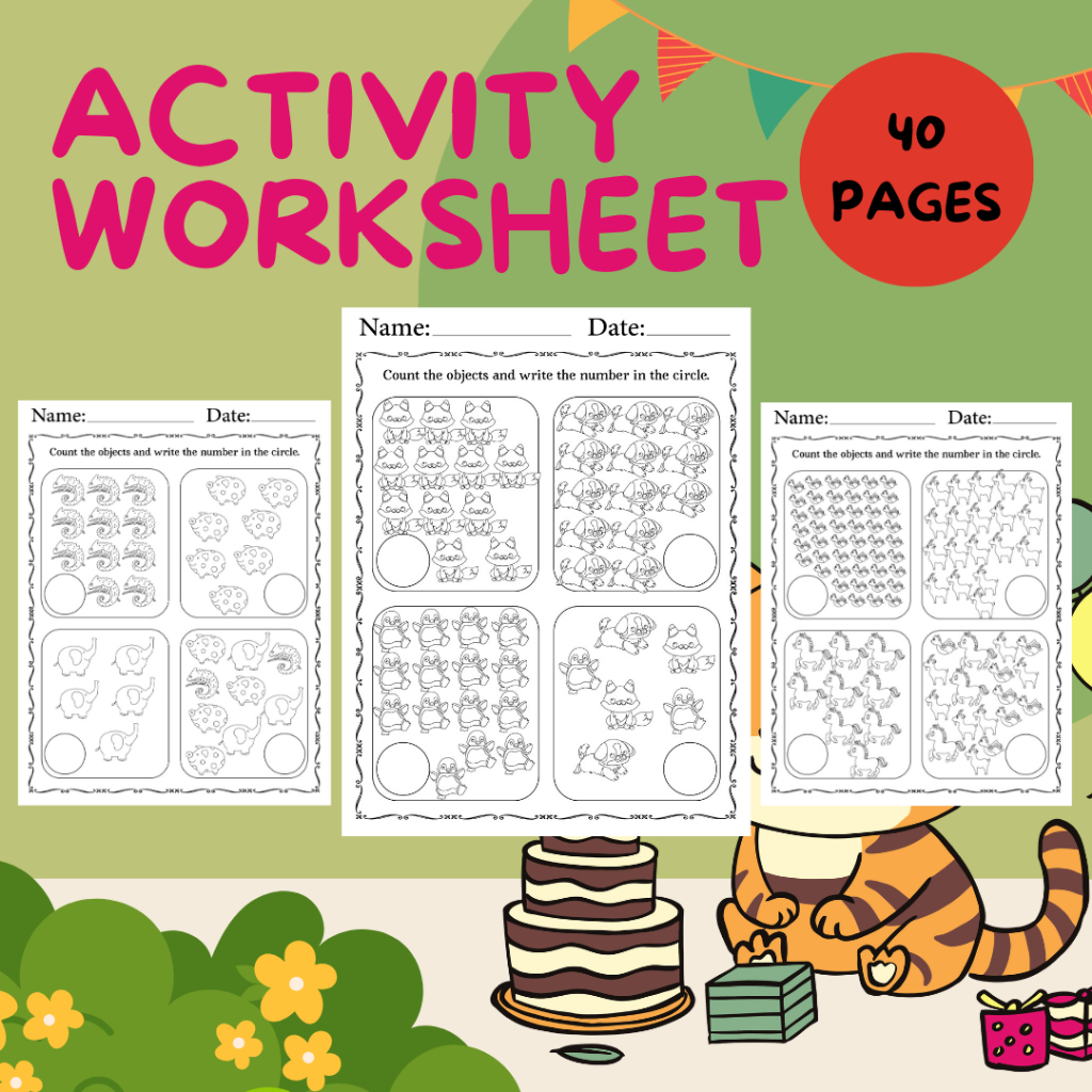Kids Activity Worksheet - 40 pages Printable Activity Pages Counting ...