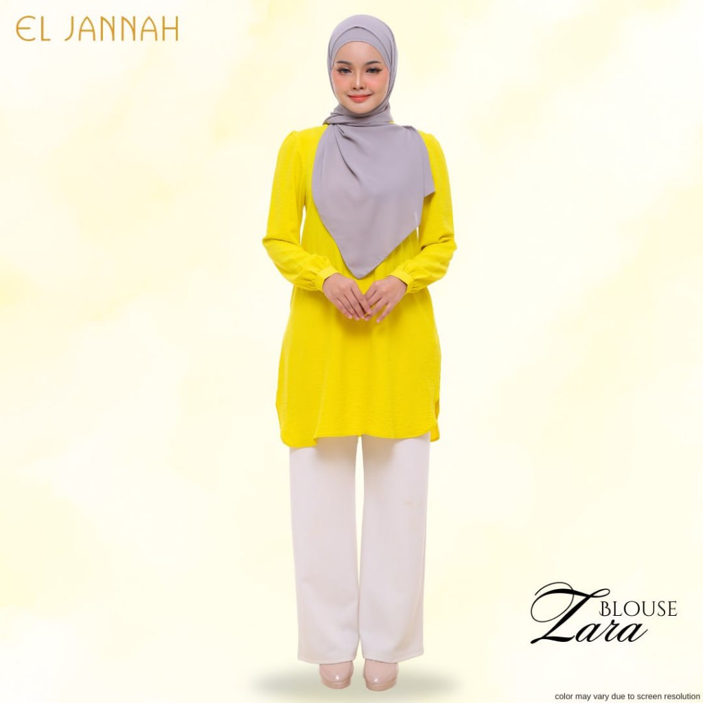 Blouse Zara Neon Yellow Blouse Muslimah Plain Plus Size Baju Muslimah ...