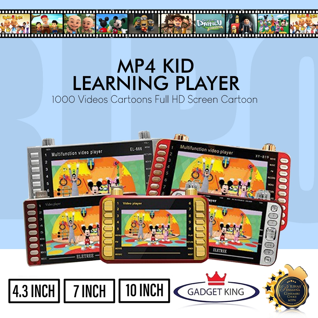 GADGETKING MP4 Kid Learning Player 1000 Videos Cartoons Full HD Screen ...