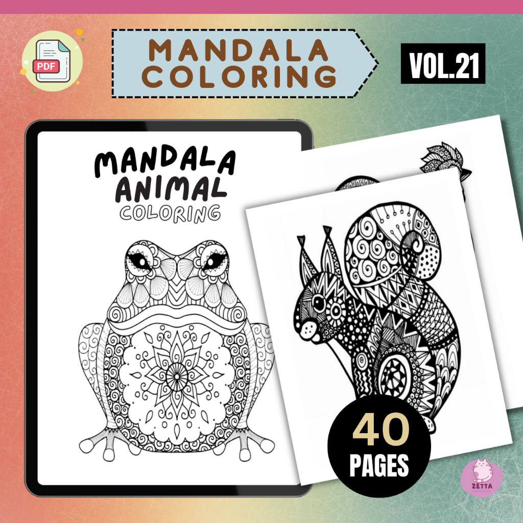 ANIMAL MANDALA Coloring Book Printable Adult Coloring Book for Mind ...