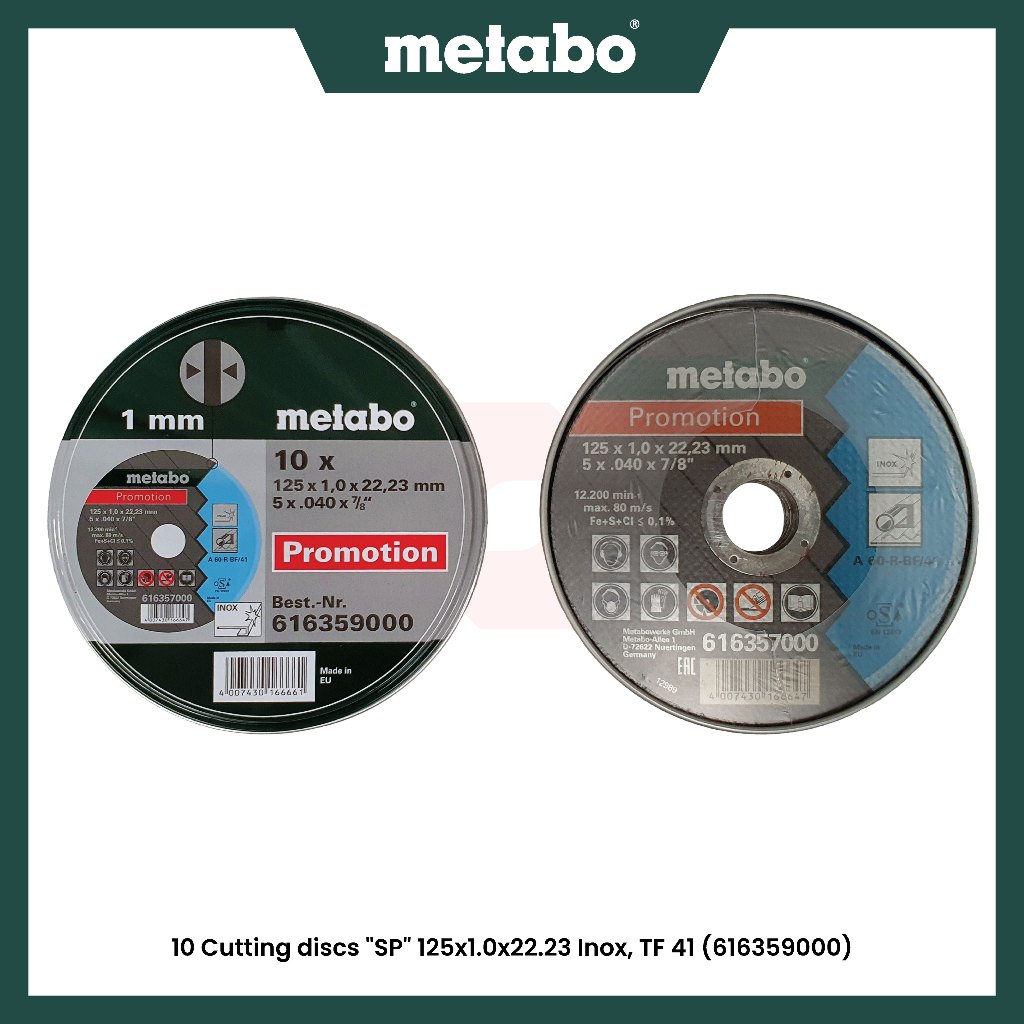 METABO A 60 R BF 5" Cutting Disc For Stainless Steel Inox (125mm x 1 ...