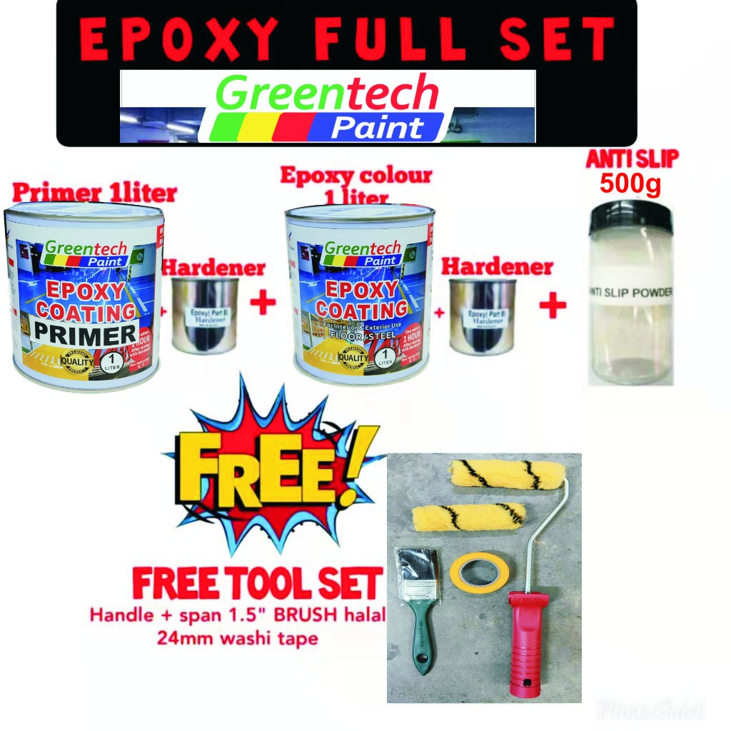 FULL SET Epoxy Floor Coating (FREE Tool Set + 1L PRIMER WATERPROOF + 1L ...
