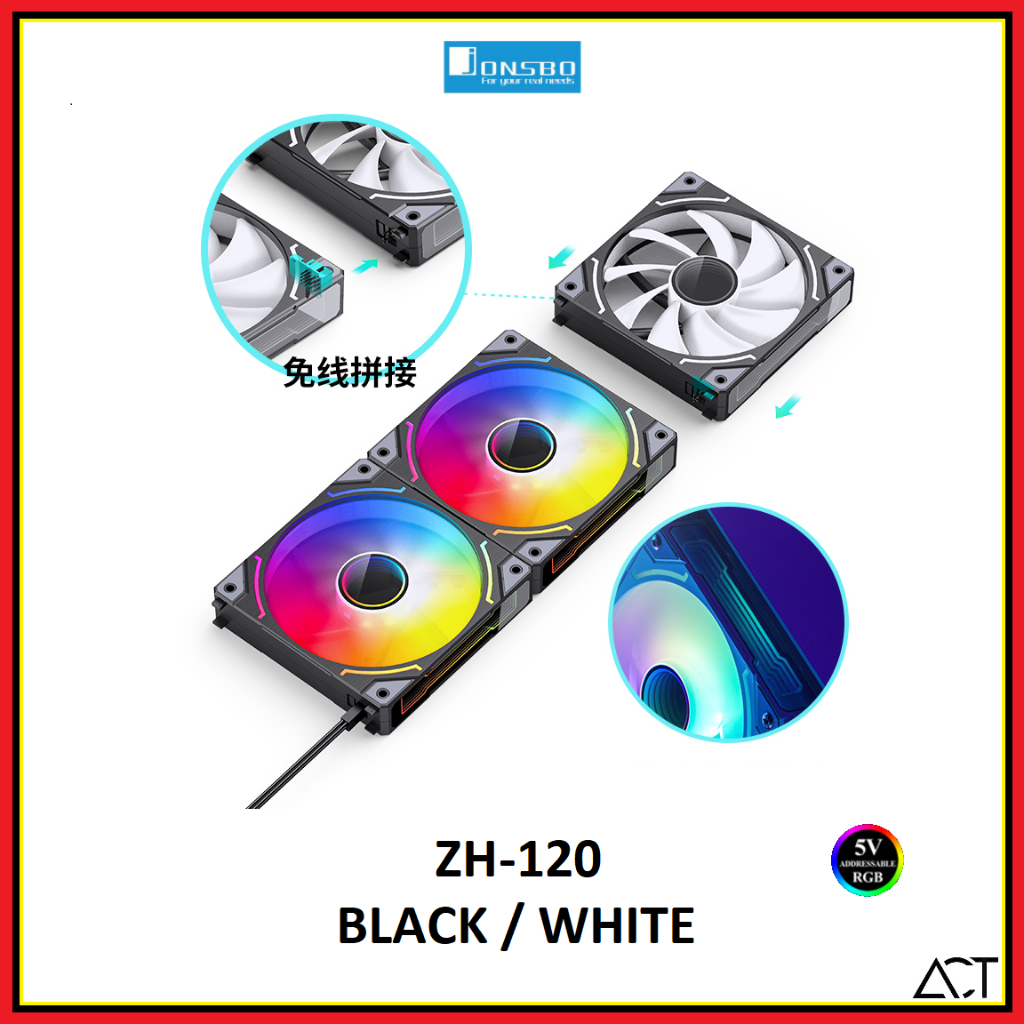 Jonsbo ZH-120 3 Pin ARGB PWM 12cm Reverse Fan / Building Block Fan ...