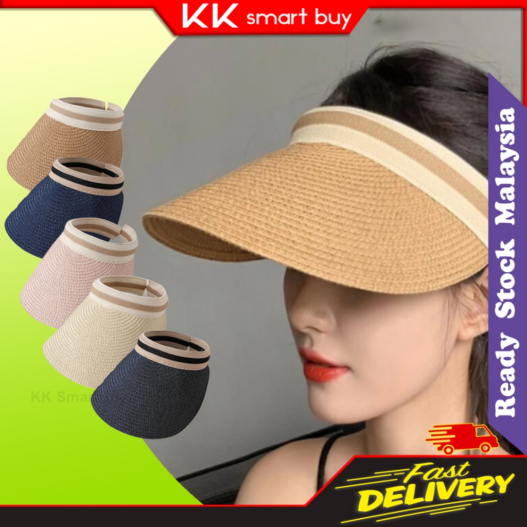 Straw Visor Caps Empty Top Sun Shade Sunscreen Wide Cap Hat Outdoor UV ...