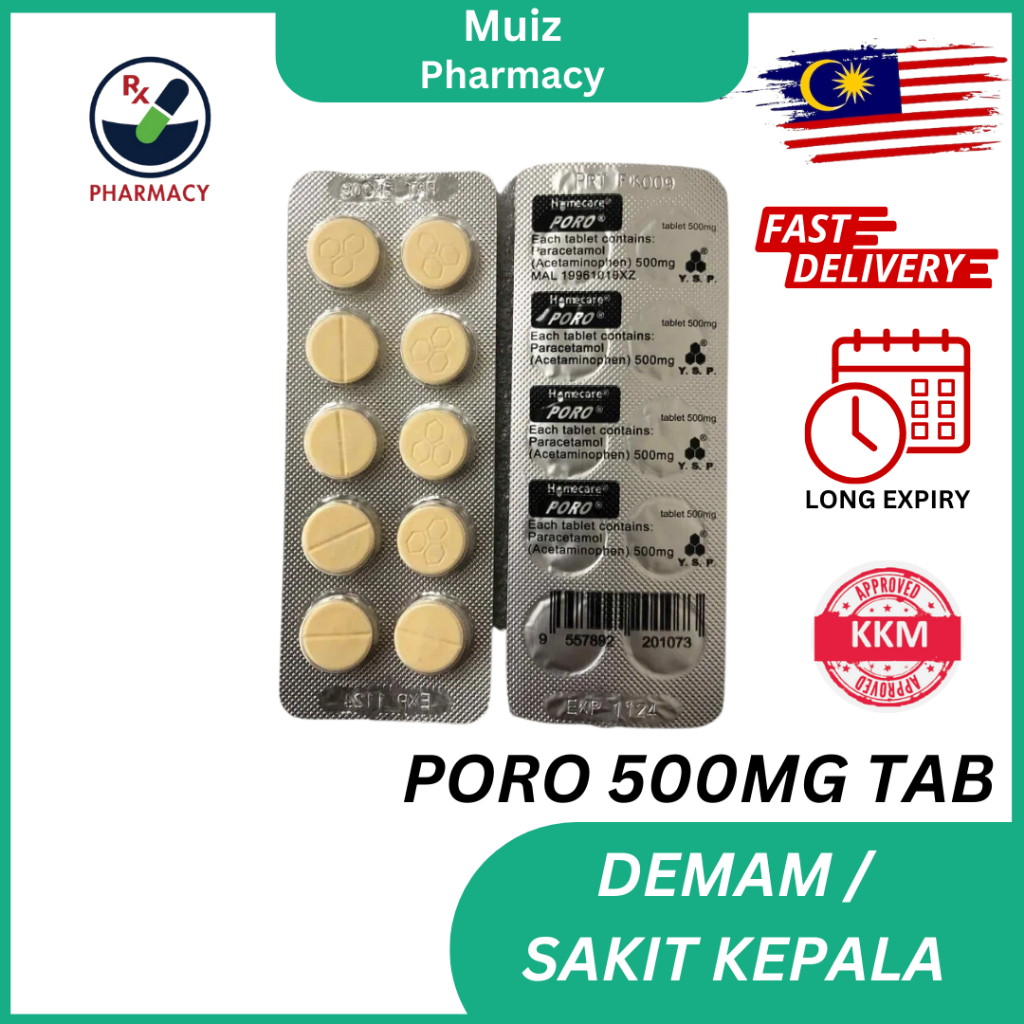 [LONG EXPIRY] PORO 500MG TABLET 10'S 發燒和疼痛 (UBAT DEMAM/TAHAN SAKIT ...