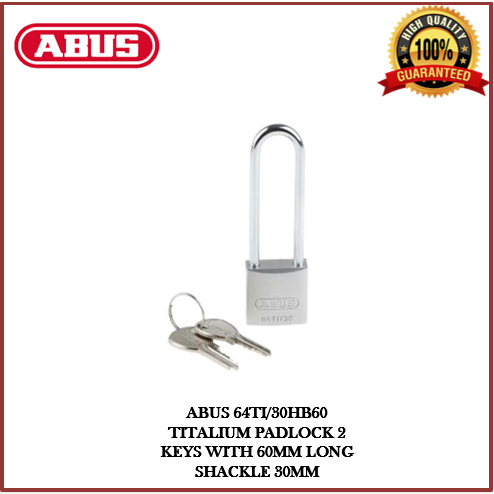 ABUS 64TI/30HB60 TITALIUM PADLOCK 2 KEYS WITH 60MM LONG SHACKLE 30MM ...