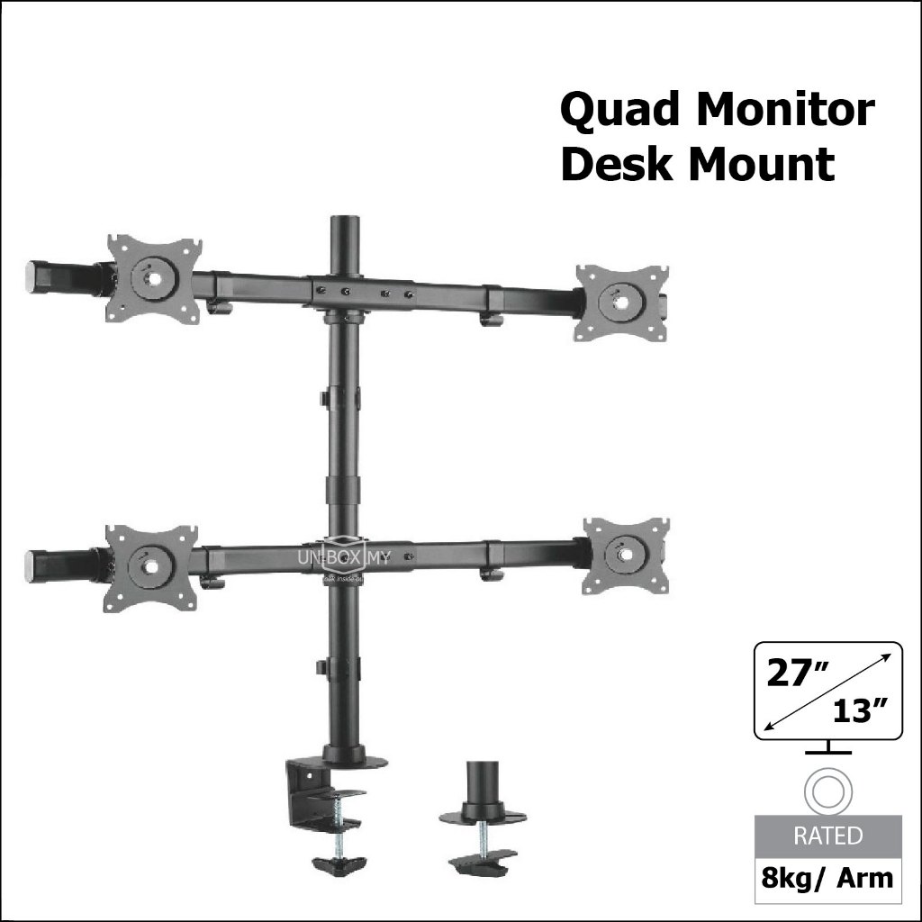 Quad Monitor Mount 4 Display Heavy Duty Curved Shape Arm Four Monitor ...