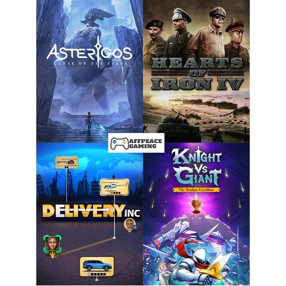 PC GAME 4 IN 1 Asterigos,Hearts of Iron IV,Knight vs Giant,Delivery INC ...