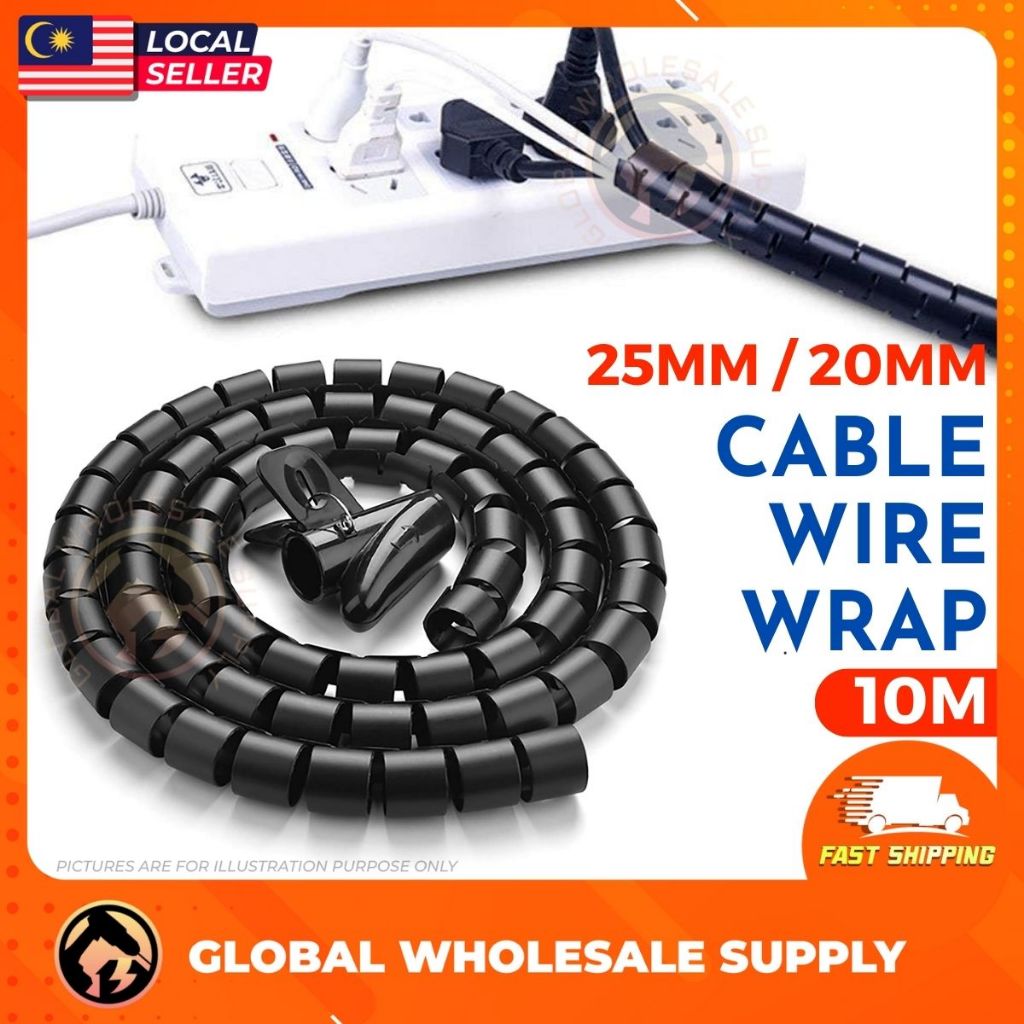 10MTR 25MM/20MM Flexible Spiral Tube Cable Wire Wrap Cord Organizer ...