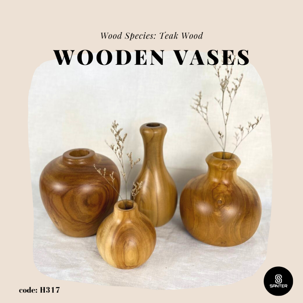 H317. Teak Wood (Kayu Jati) Wooden Vases | Shopee Malaysia