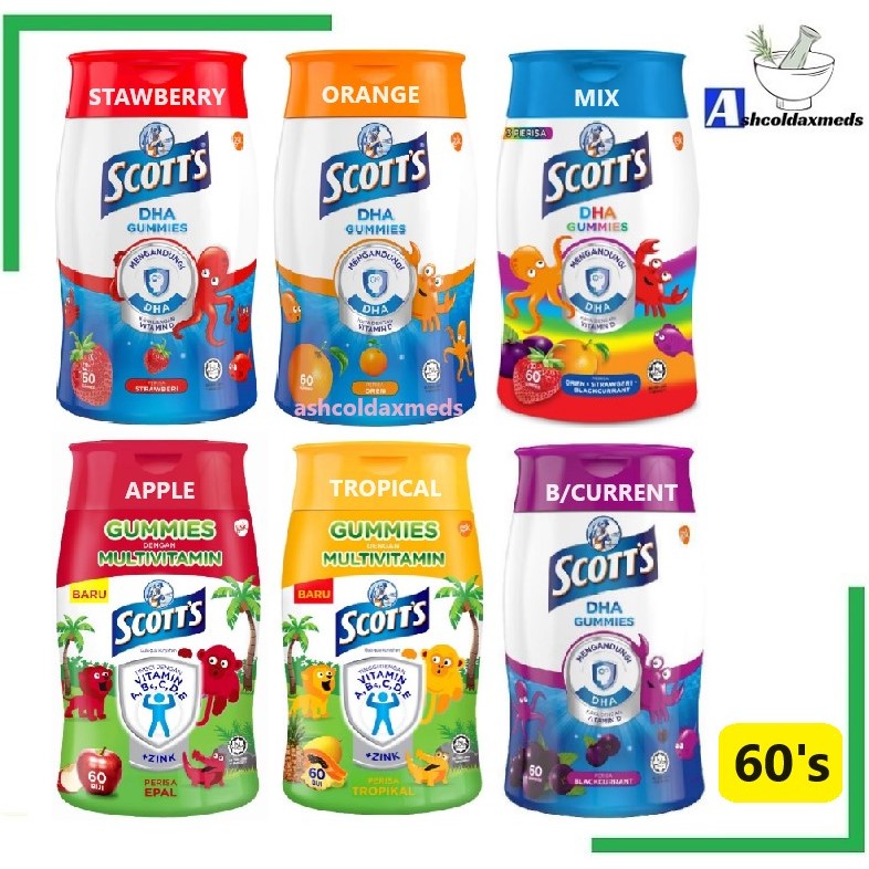 Scott's DHA Gummies 180g (60's) (B/currant/ S/berry/ Orange/Assorted ...