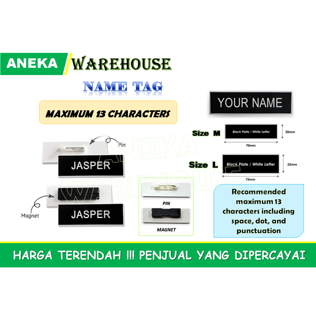 NAME TAG / Name Tag With Pin / Name Tag With Magnet / Papan Kecil ...