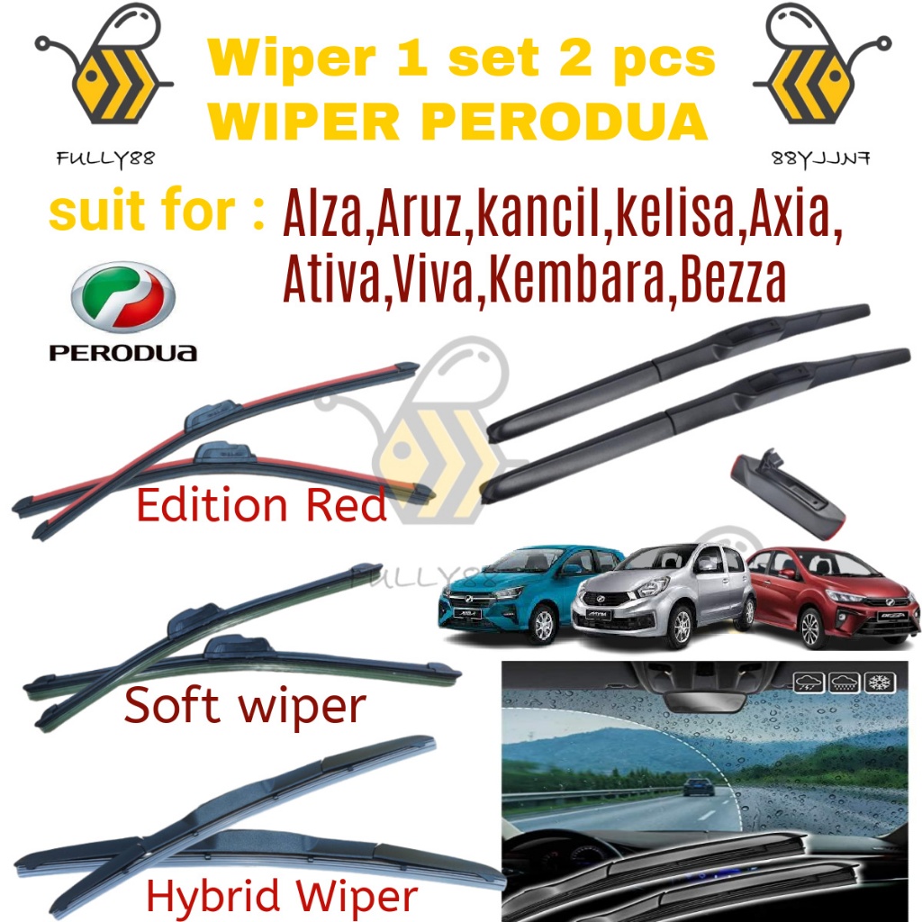 WiPER SET 2PCS WIPER PERODUA SOFT WIPER,HYBRID WIPER bezza, myvi, ativa ...