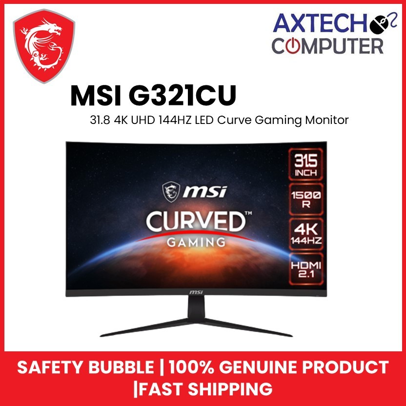 MSI G321CU 31.5" UHD 144Hz Curved Gaming Monitor (HDMI, DisplayPort ...