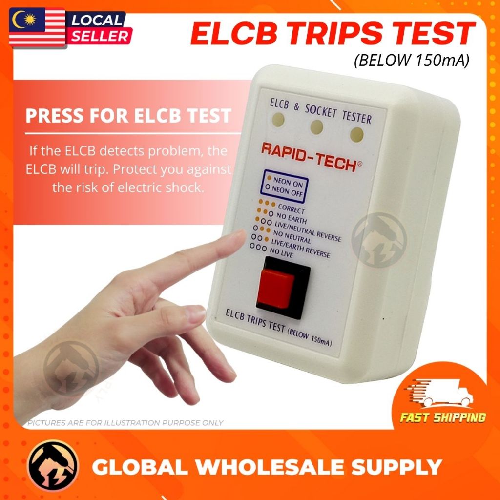 RAPID-TECH 13A 150mA ELCB & Socket Tester With Neon Indicator ...