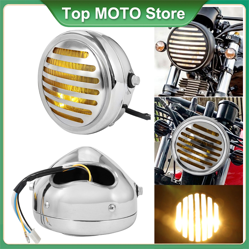 Retro Motorcycle Grill Side Mount Headlight Lamp Cover Mask Cafe Racer ...