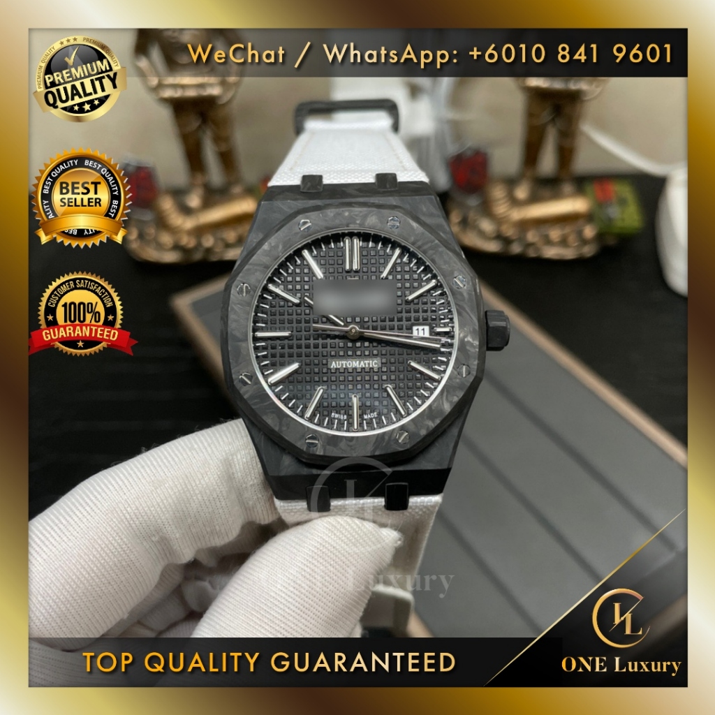 🔥SWISS TOP QUALITY🔥 R0YAL 0AK 41MM 15400 FORGED CARBON ON WHITE STRAP ...