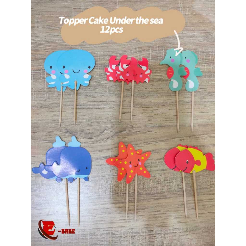 CAKE CARTOON TOPPER ONE SET 12 PCS |UNDER THE SEA | PCT555 | Shopee ...