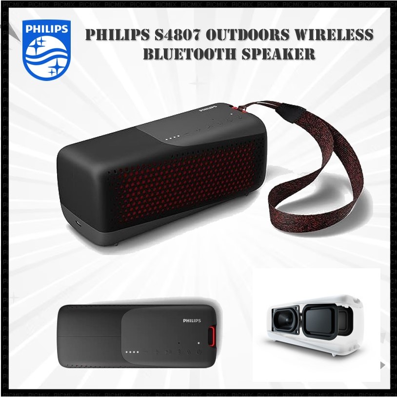 PHILIPS S4807 Outdoor Wireless Bluetooth Speaker with Stereo Pairing ...