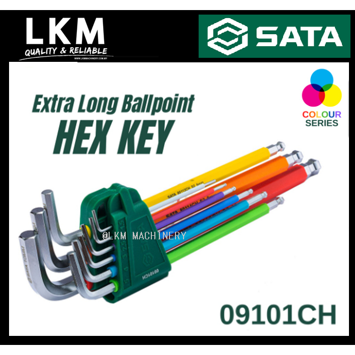 SATA 09101CH Colour Series 9pcs Extra Long Antislip Ball Point Hex Key ...
