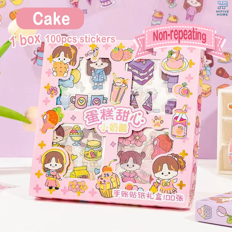 100pcs/box Cute PET Stickers Box Waterproof Sticker Gift Box for ...