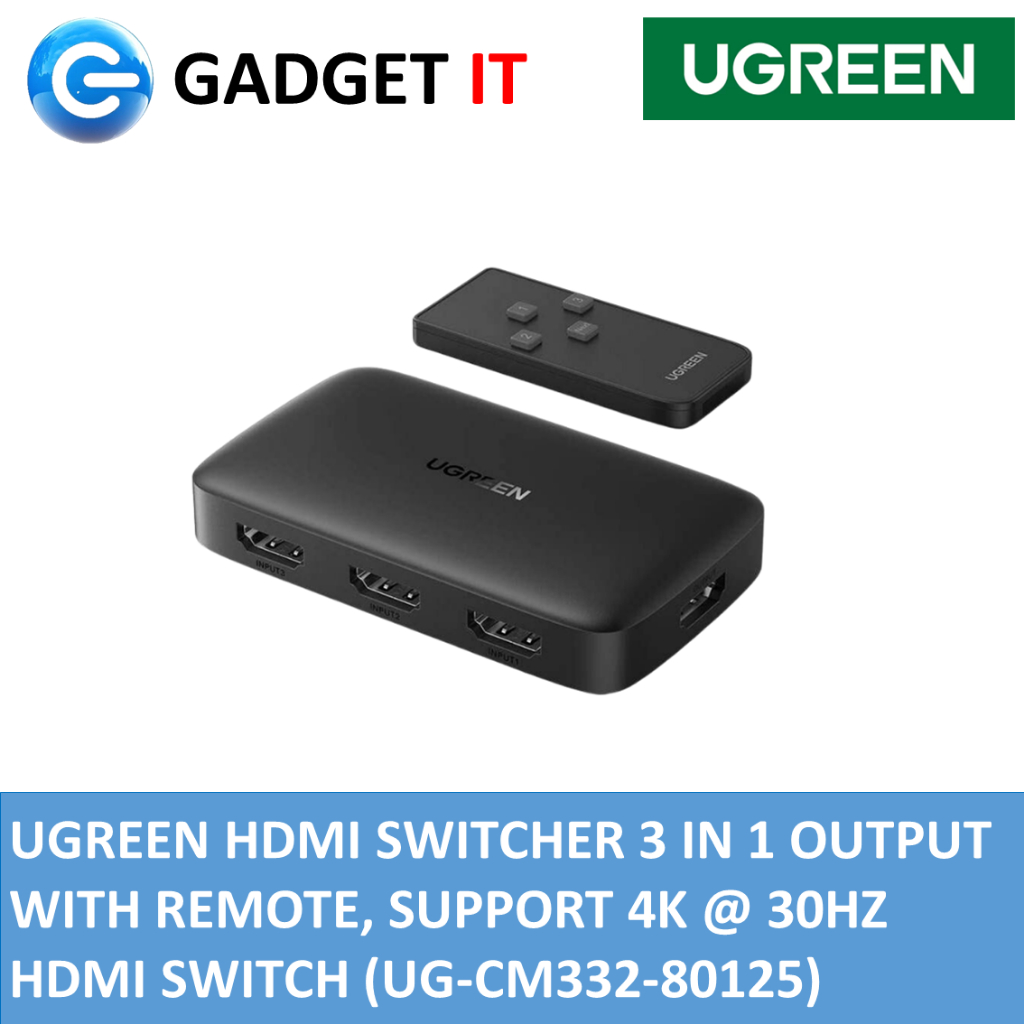 UGREEN HDMI SWITCHER 3 IN 1 OUTPUT WITH REMOTE, SUPPORT 4K @ 30HZ HDMI SWITCH (UG-CM332-80125 ...