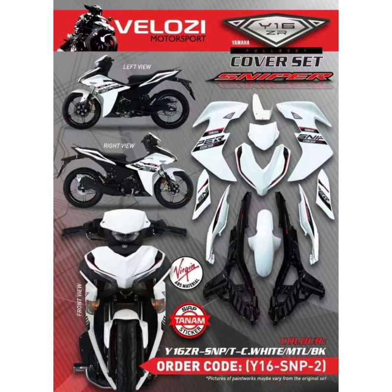 VELOZI YAMAHA Y16 Y16ZR (NOT ABS) SPROT SNIPER 2023 DESIGN WHITE/ METAL ...
