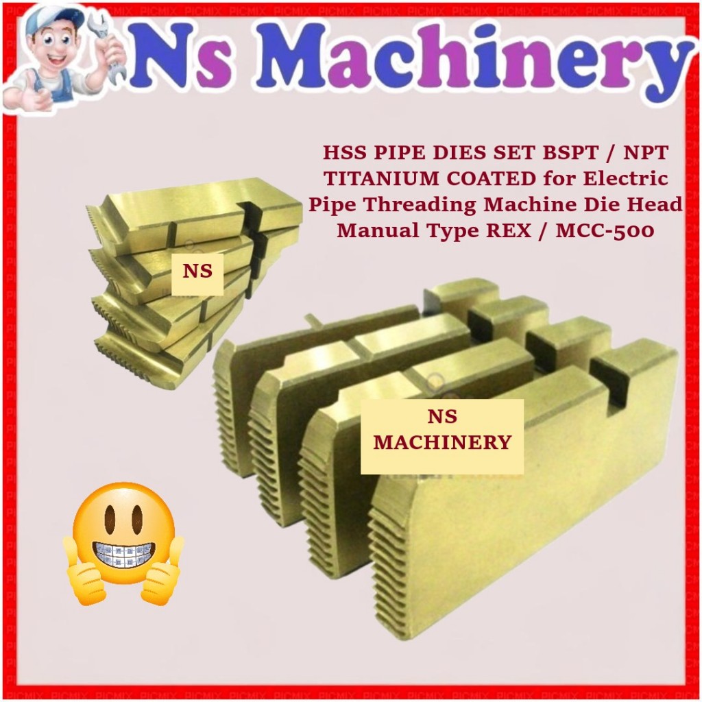 HSS PIPE DIES SET BSPT / NPT TITANIUM COATED for Electric Pipe Threading Machine Die Head Manual ...