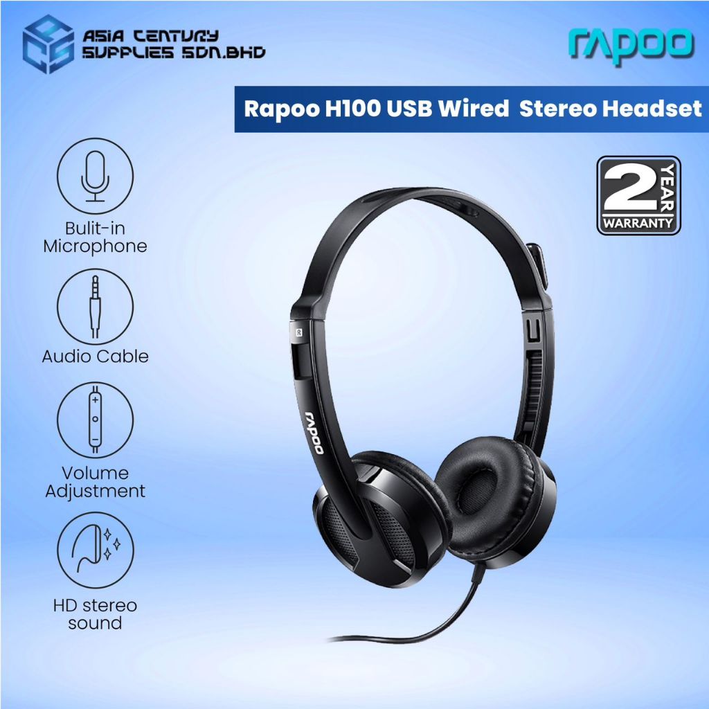 Rapoo H100 Wired Stereo Headsets with HD Voice Rotary Microphone Volume ...