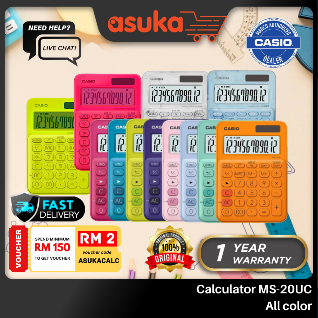 🔥READY STOCK🔥Casio New Colorful Series Calculator MS-20UC Original (1 Year warranty)/Limited ...
