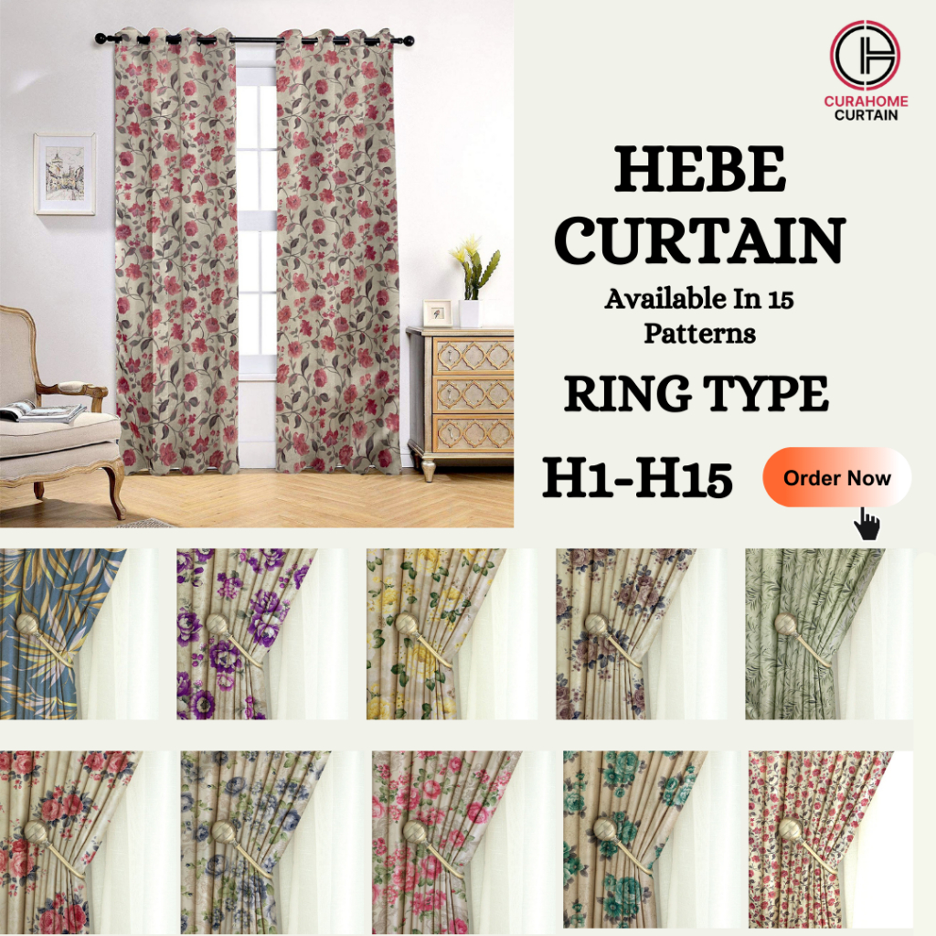 Hebe Curtain Corak Bunga Langsir Ring Sesuai Untuk Langsir Tingkap ...