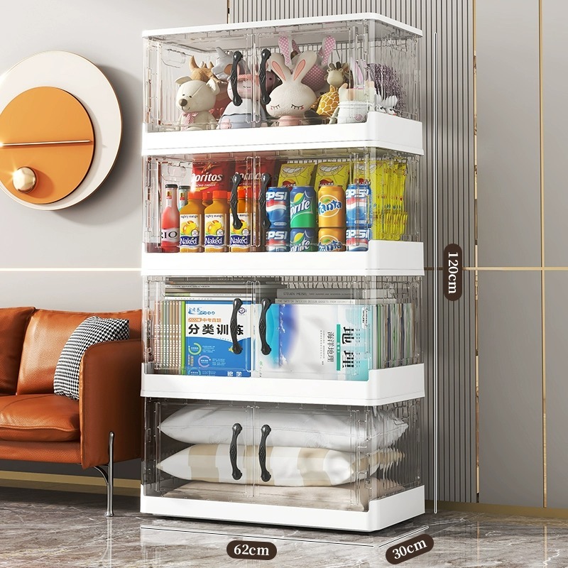 Transparent Foldable Storage Cabinet Storage Box With Wheels Almari ...