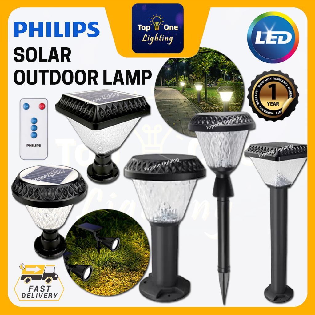 🔥NEW🔥Philips Round / Square Solar Outdoor Lamp Waterproof Solar Bollard ...