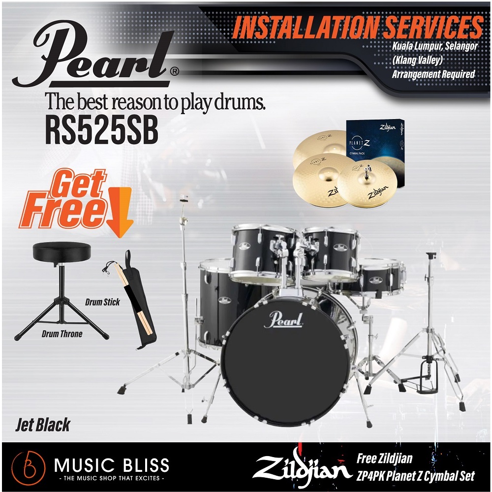 Pearl Roadshow 5-piece Drum Set with Drumstick and Throne - 22" Kick ...