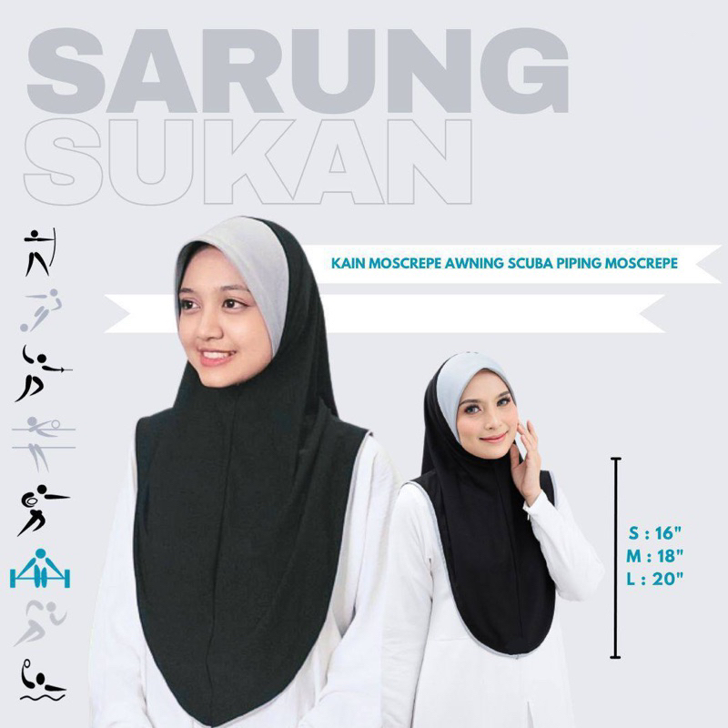 BORONG - TUDUNG SARUNG SPORTS SUKAN MOSCREPE PIPPING MOSCREPE (AWNING ...