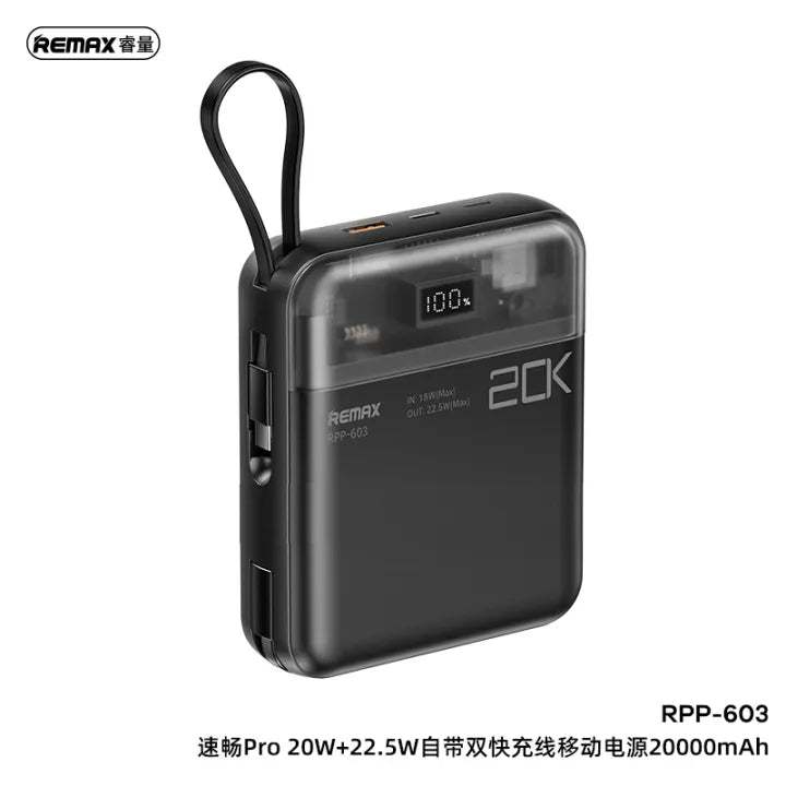 Remax 10000mAh/20000mAh 20W+22.5W Fast Charging Portable Powerbank w/ Built-in Cable Fast Charge ...