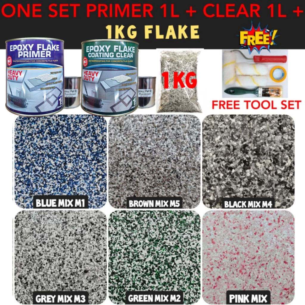 FULL SET Epoxy Colour Flake Coating Toilet Kitchen Floor Tile Leaking ...