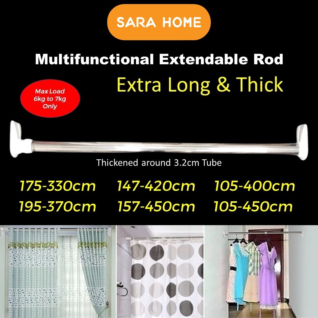 Multifunctional Extendable Telescopic Clothes Rod Extra Long Thick ...