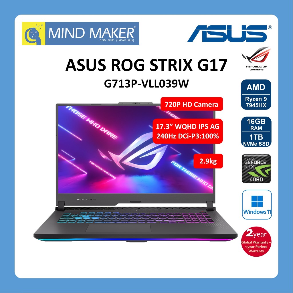 Asus ROG Strix G17 G713P-VLL039W / R9-7945HX / Win11 Home / 16GB RAM ...