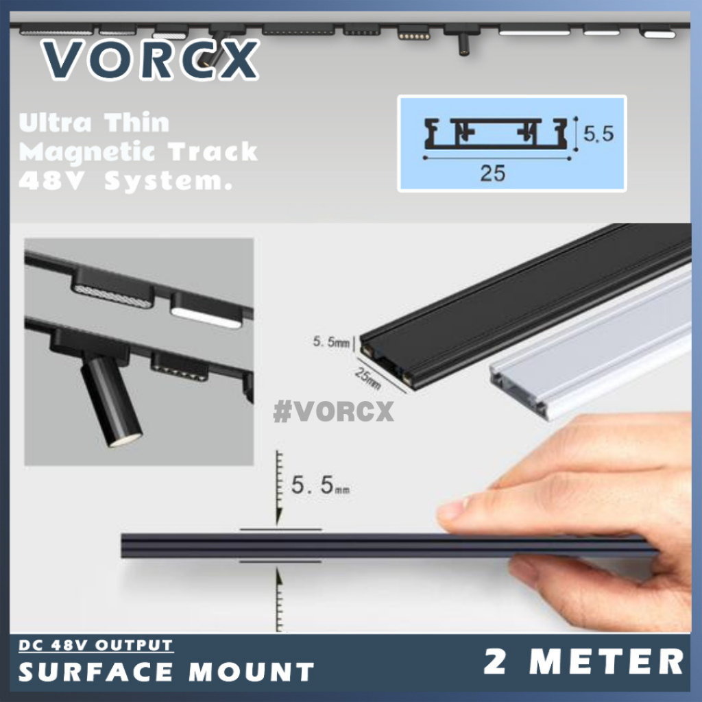 UTS Ultra Thin Series DC48V Magnetic Track Light Rail (2 Meter) Length ...