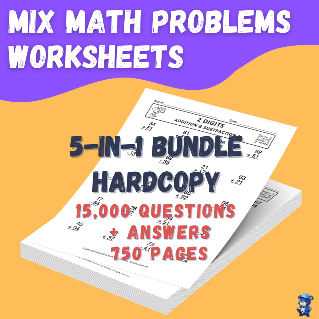 [5-IN-1 Bundle] Mix Problems Mathematics Worksheets for Kids | Addition ...