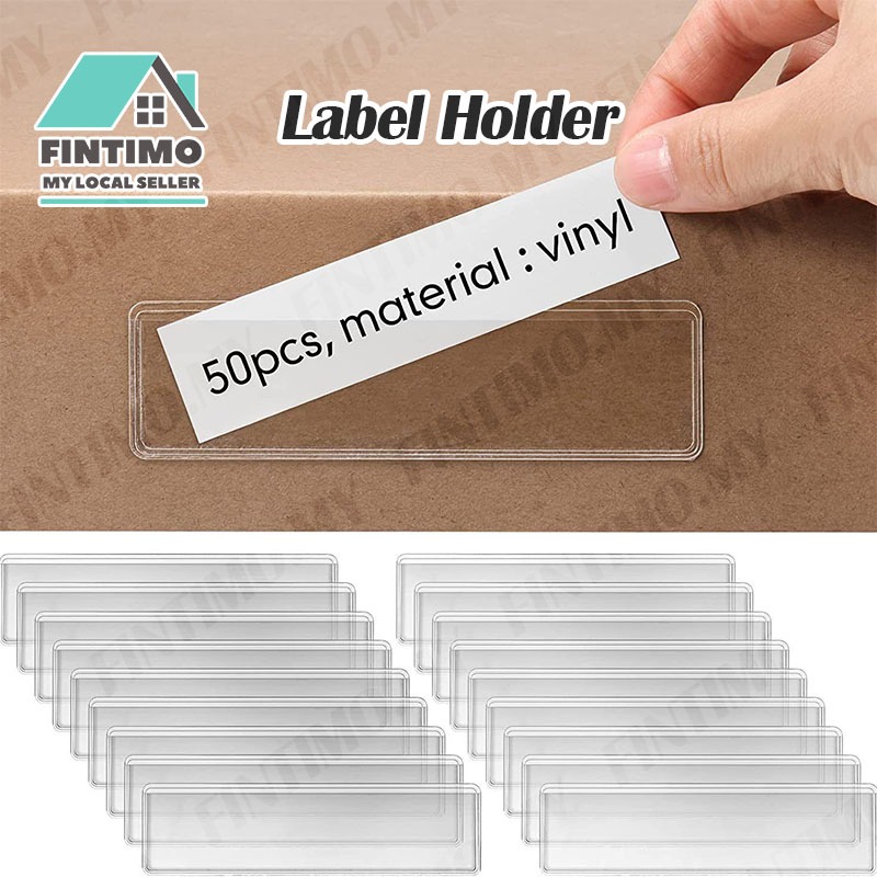 【MY】48Pcs Clear Adhesive Label Holders Sticker Shelf Tag Acrylic Price Display Pockets Insert ...