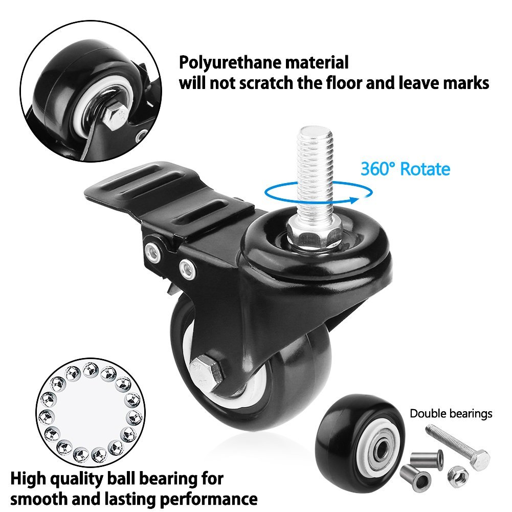 uxcell 1.5 Inch Swivel Caster Wheels PU 360 Degree Threaded Stem Caster ...