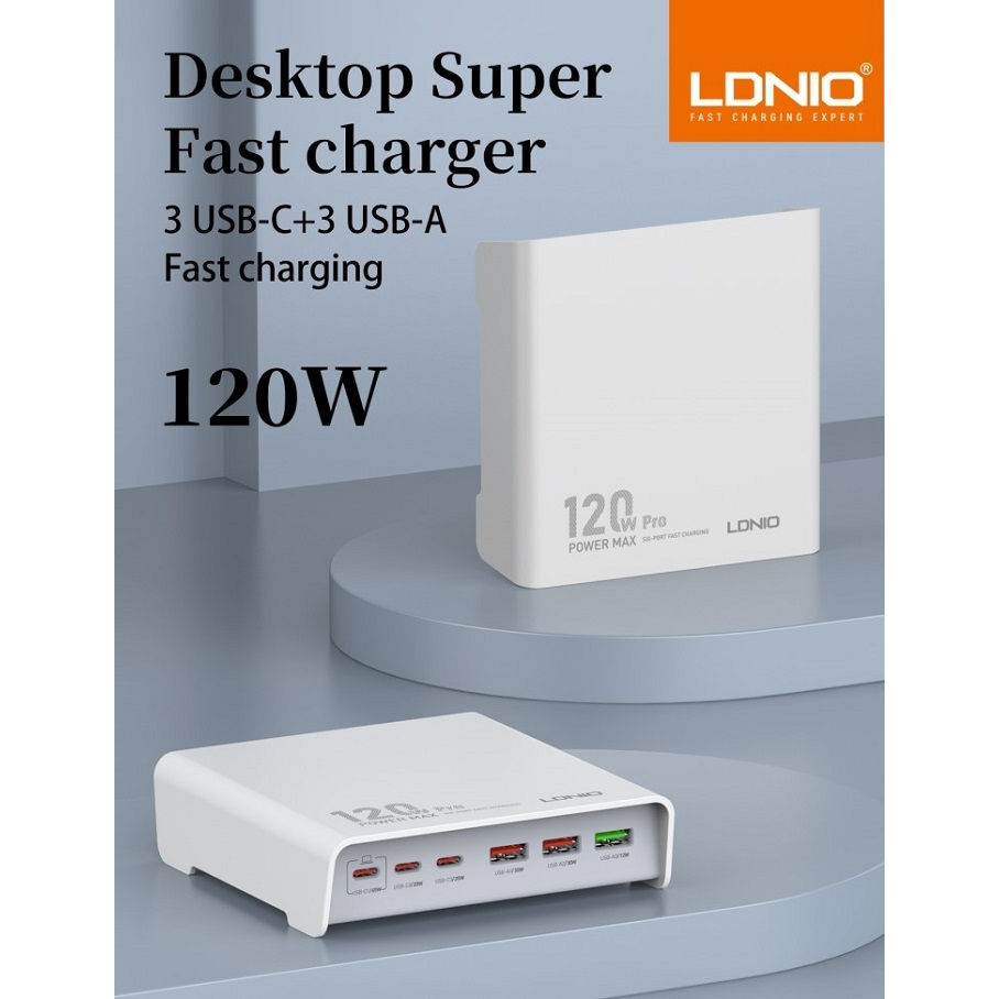 LDNIO Q605 - Multiport Desktop Charging Station 6 USB 120W Total Power ...