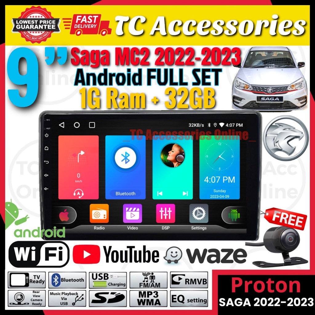 (Proton SAGA MC2 2022-2023) 9" Android 2-DIN Car Player IPS Screen 2GB ...