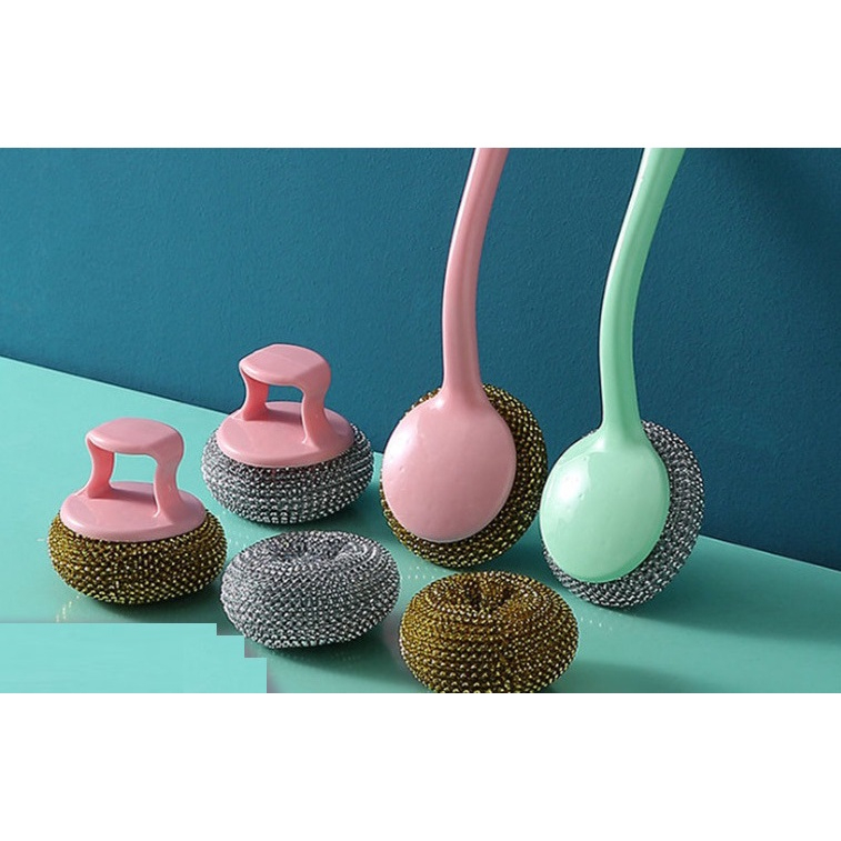 Stainless Steel Wire Cleaning Ball with Handle Rust-Free Dishwash ...