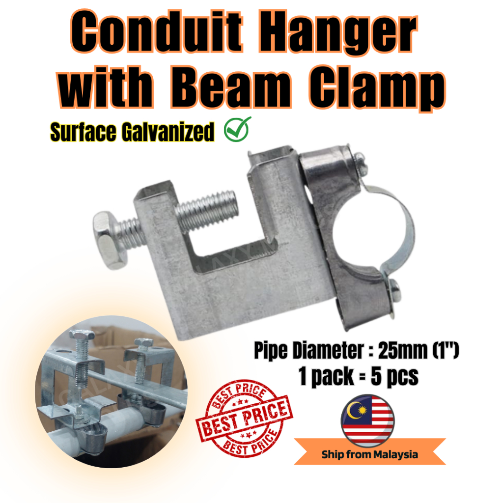 💥Ready Stock💥25mm Conduit Hanger Beam Clamp💥GI Saddle💥 I Beam Clamp💥Pipe Clamp💥 (1 Pack = 5 pcs ...